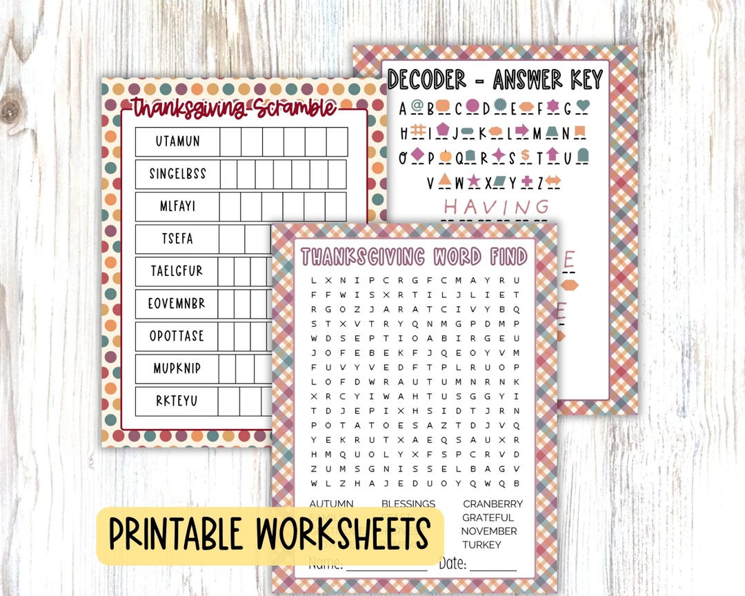 Thanksgiving Word Activity Bundle: Word Scramble, Decoder Worksheet ...