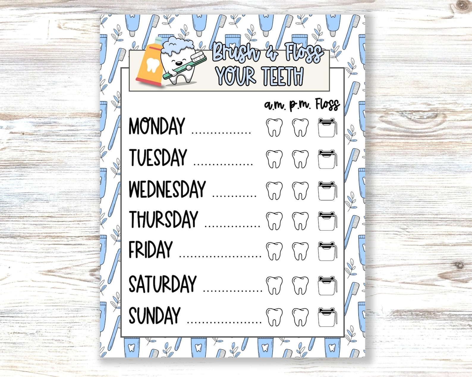 Tooth Brushing & Flossing Sticker Chart, Weekly Reward Chart for Kids ...