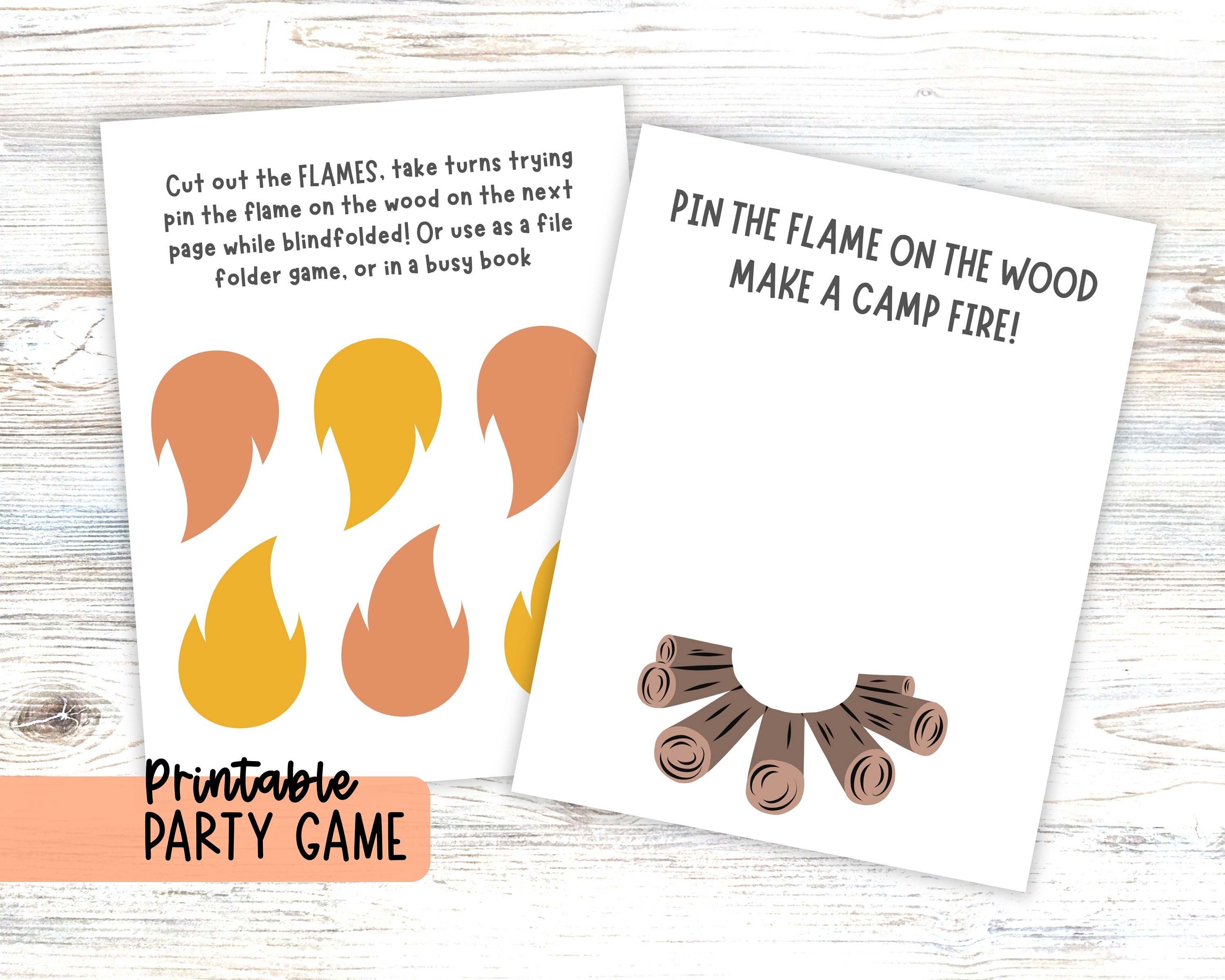 Printable File Folder Game or Pin the Flame on the Wood Campfire Party ...