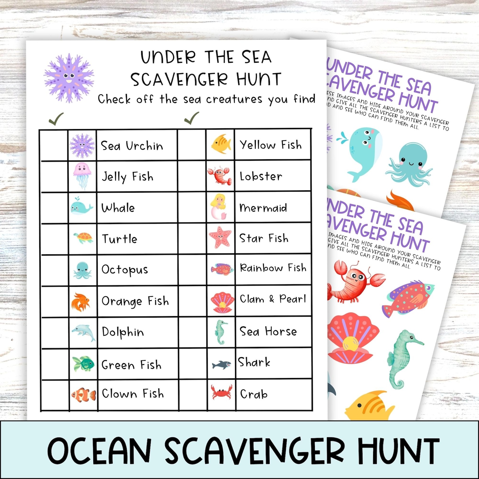 Ocean Animal Scavenger Hunt, Under the Sea Birthday Party Activity ...