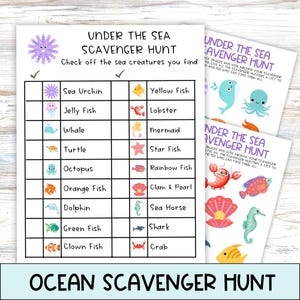 Ocean Animal Scavenger Hunt, Under the Sea Birthday Party Activity ...
