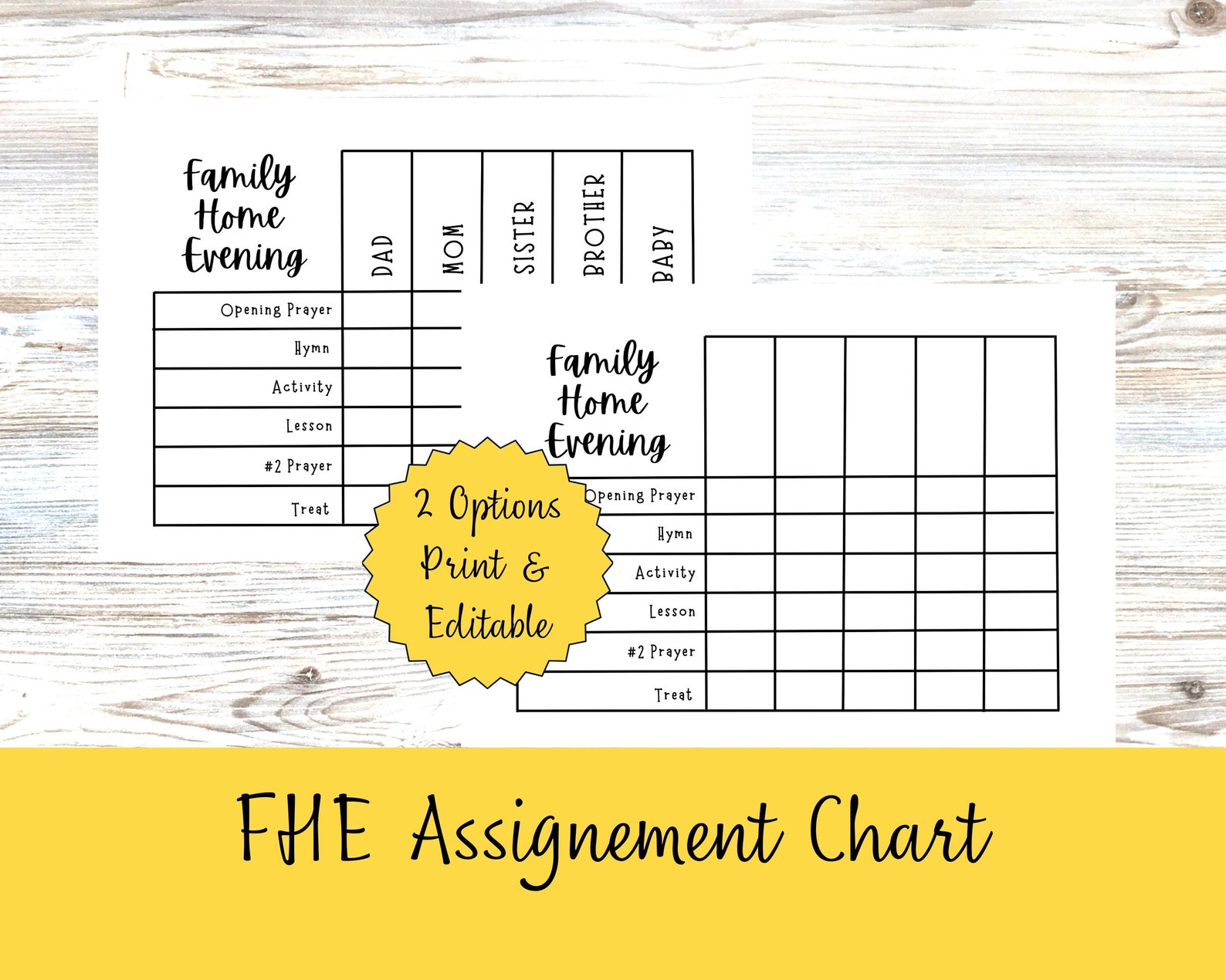 Printable Family Home Evening Chart Editable FHE Chart Assignments for ...