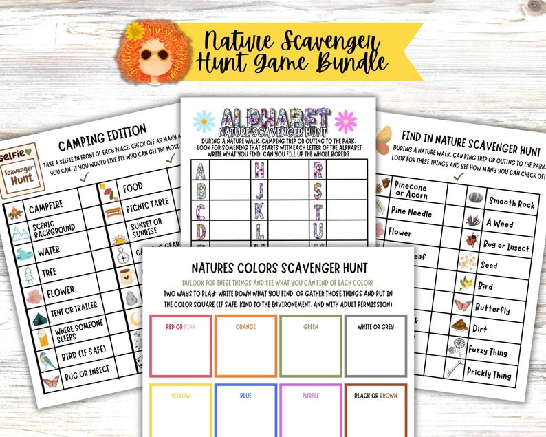 Nature Scavenger Hunt Bundle Outdoor Game for Kids Printable Camping ...