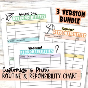 Responsibility Chart for Kids Daily Schedule Editable Template, 4 ...