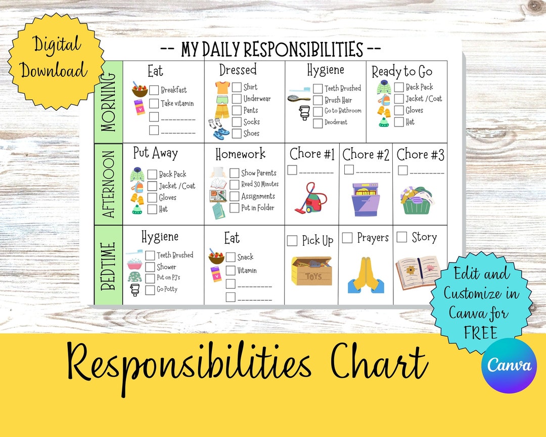 Daily Responsibility Check List Daily Planner for Kids - Etsy