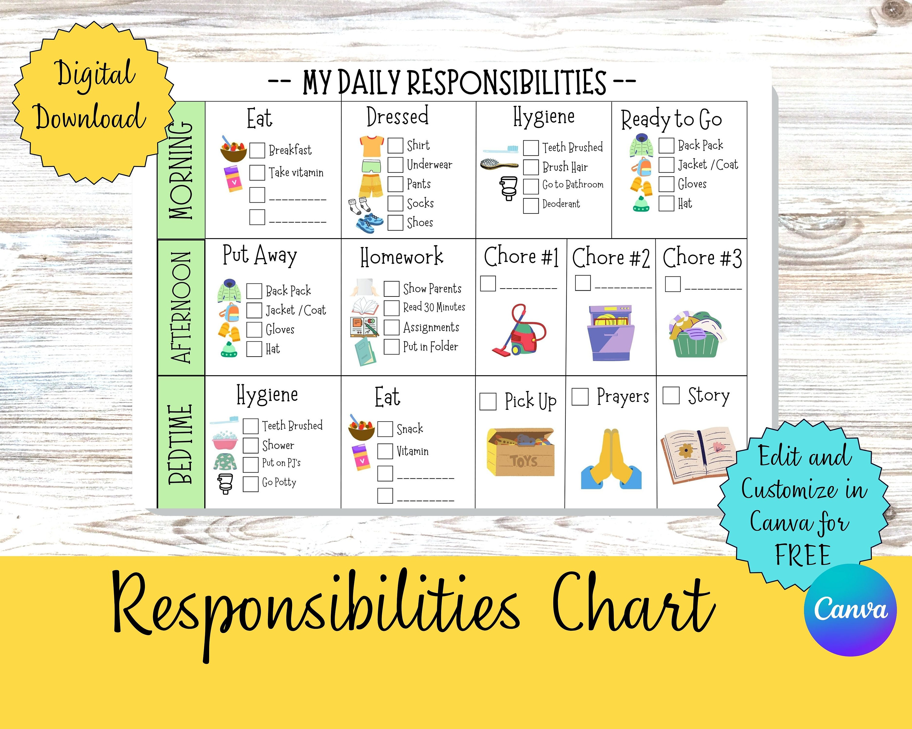 Daily Responsibility Check List Daily Planner for Kids - Etsy