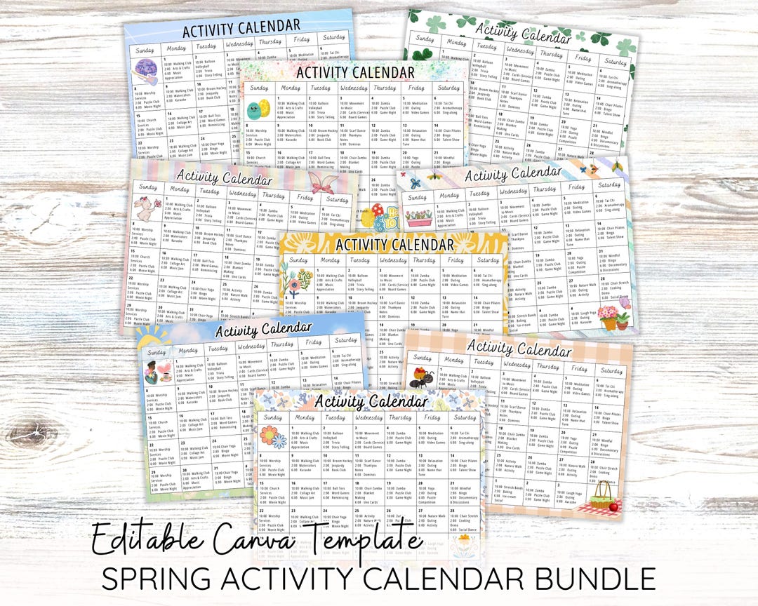 Activity Calendar Canva Template for Recreation Director, Bulletin ...