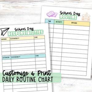 Responsibility Chart for Kids Daily Schedule Editable Template, 4 ...