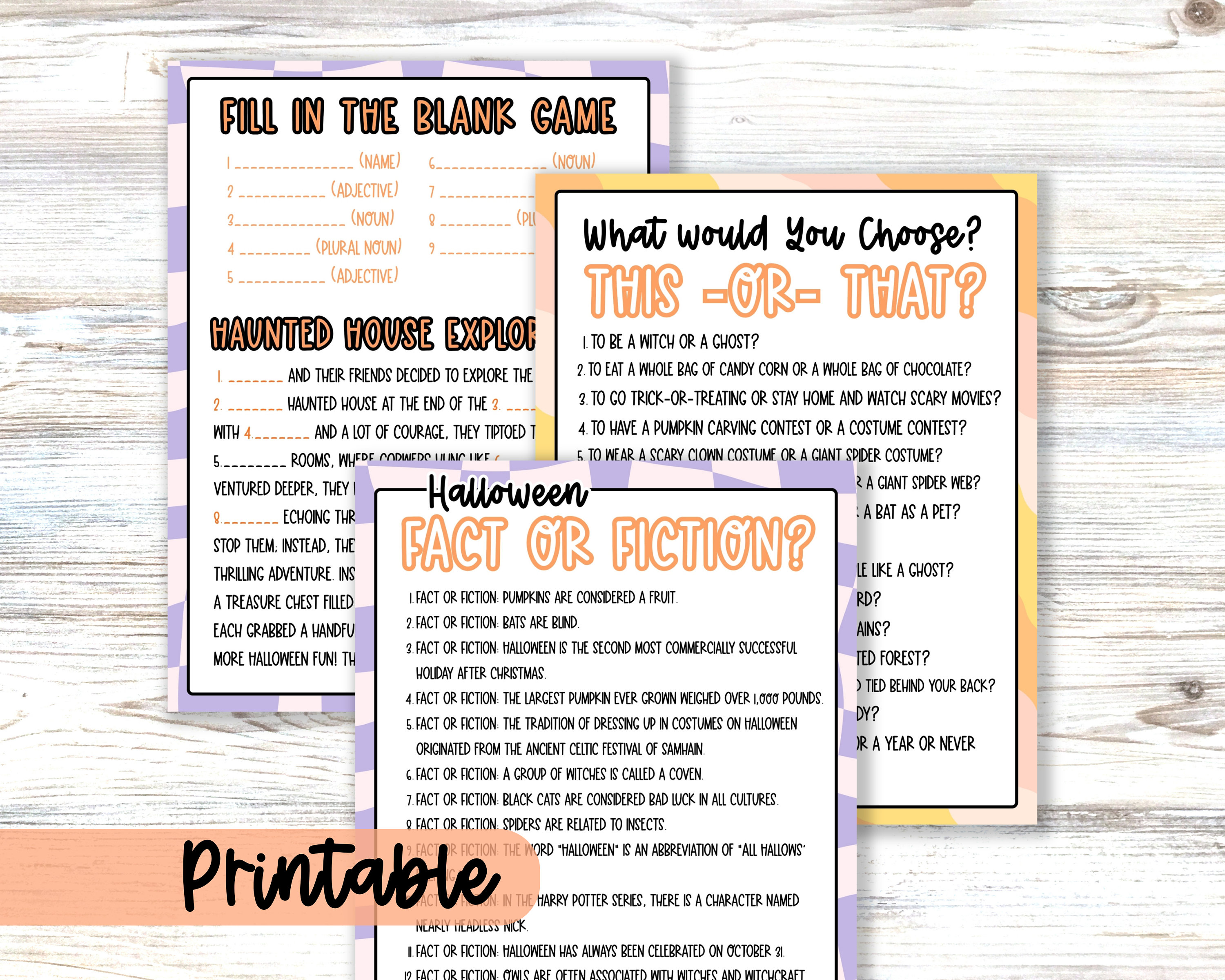 Halloween Party Game Bundle: Printable Fact or Fiction, This or That ...