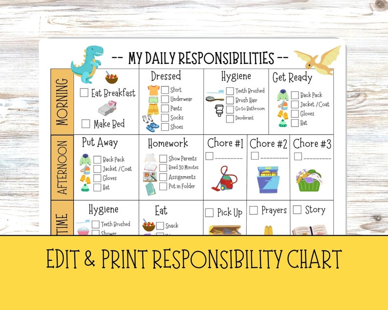 Customizable Daily Responsibility Chart With Pictures After - Etsy