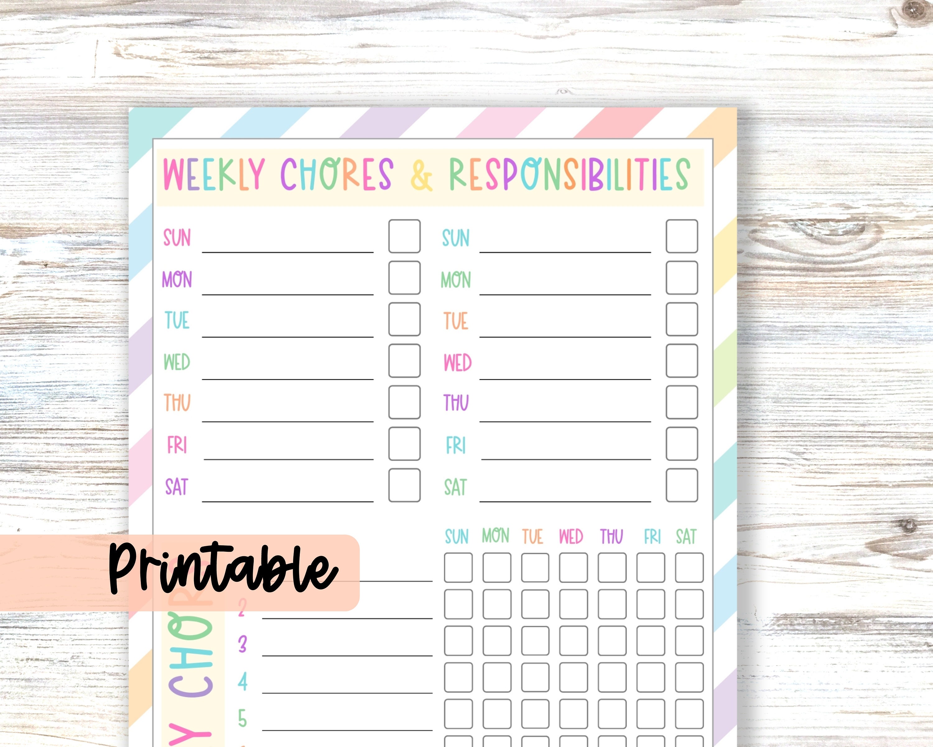Chore Chart Bundle: Weekly Responsibilities List, Daily Chore Chart for ...