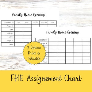 Printable Family Home Evening Chart Editable FHE Chart Assignments for ...