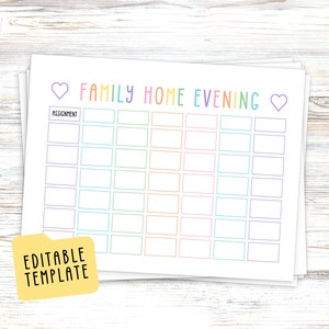 Editable Template Family Home Evening Chart Participation Assignments ...