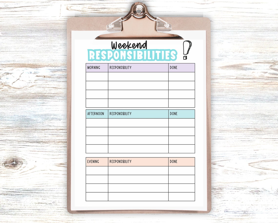 Responsibility Chart for Kids Daily Schedule Editable Template, 4 ...