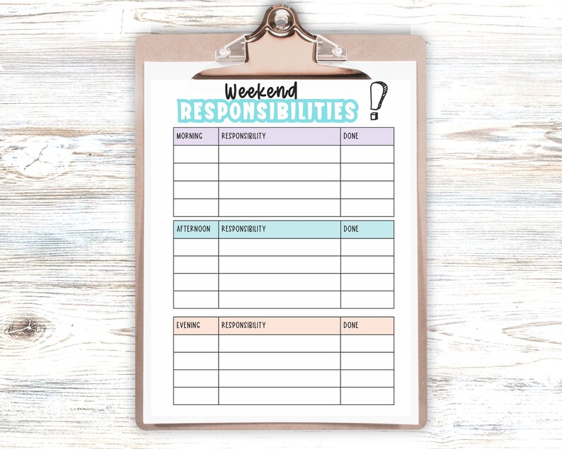 Responsibility Chart for Kids Daily Schedule Editable Template, 4 ...
