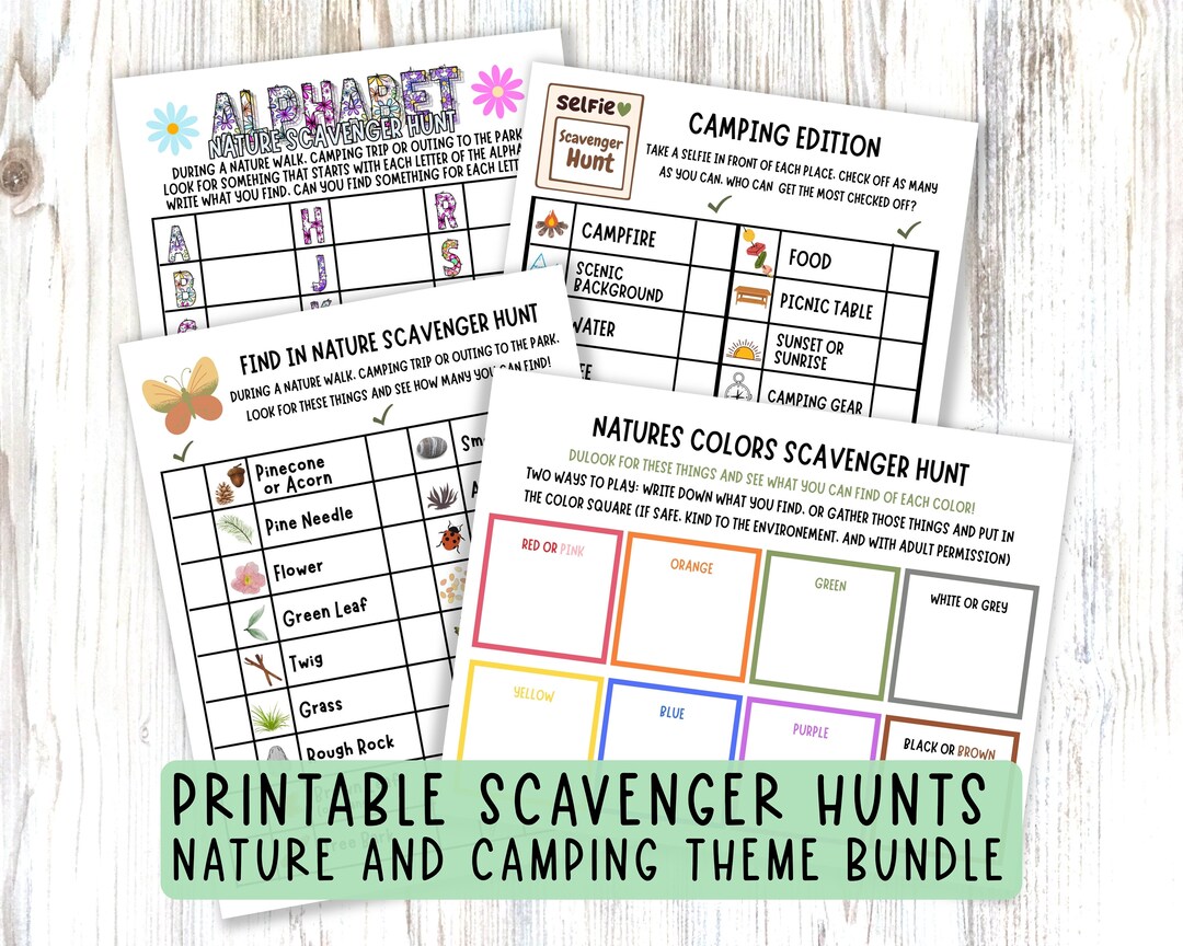 Nature Scavenger Hunt Bundle Outdoor Game for Kids Printable Camping ...