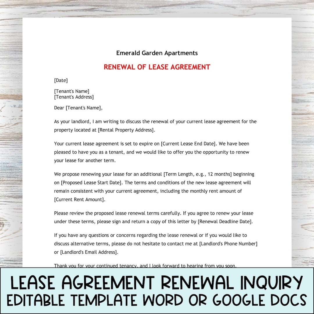Renew Lease Agreement Inquiry Letter, Landlord Notice to Tenant ...