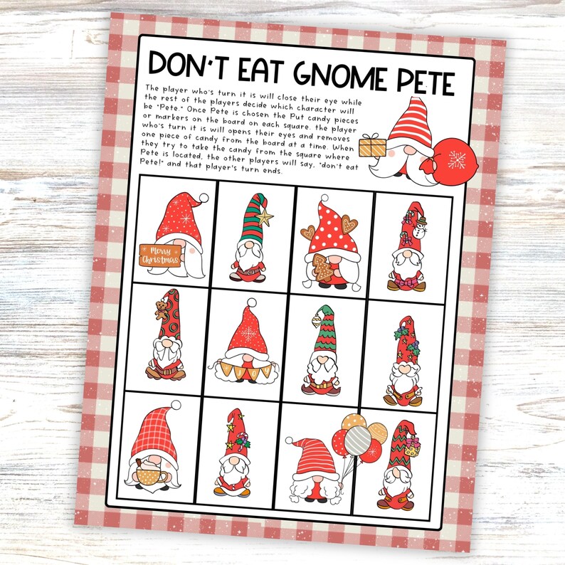 Don't Eat Pete Easy Candy Game for Holiday Parties, Printable Gnome ...