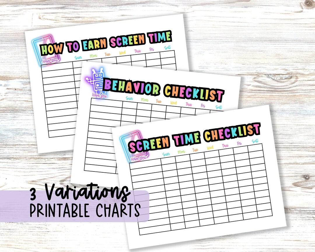 Behavior Checklist Earn Screen Time, Reward Sticker Chart, Weekly ...
