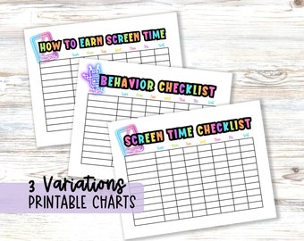 Earn Screen Time Sticker Chart, Good Behavior Checklist, Weekly Routine ...