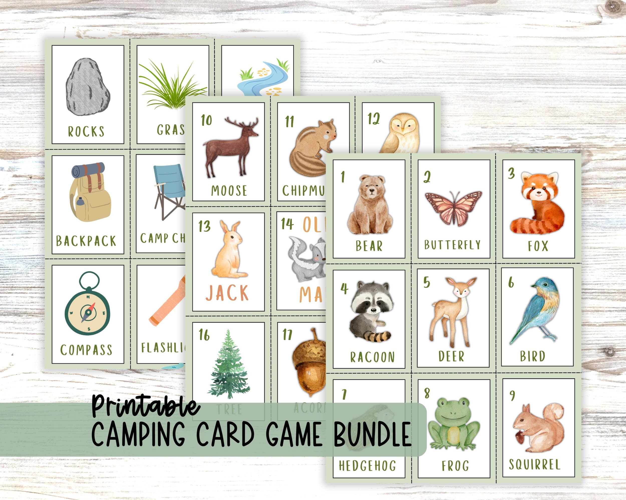 Camping Game Bundle: Bingo Boards Calling Cards, Traditional Card Deck ...