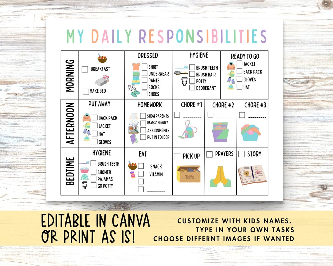 Editable Daily Routine Kids Visual Schedule Morning Schedule Afternoon ...