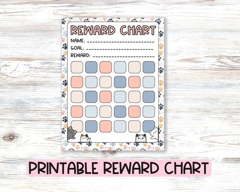 Printable Cat Reward Chart for Kids, Classroom Positive Behavior Reward ...