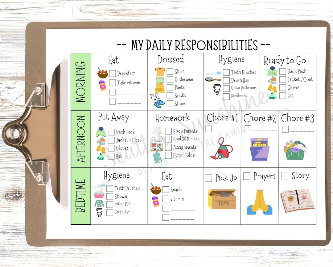 Daily Responsibility Check List Daily Planner for Kids - Etsy