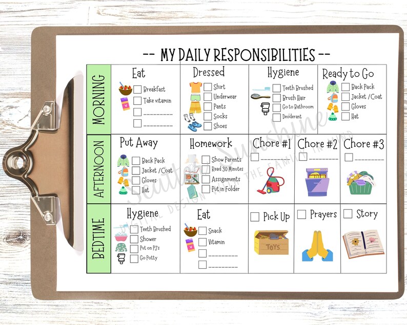 Daily Responsibility Check List Daily Planner for Kids - Etsy
