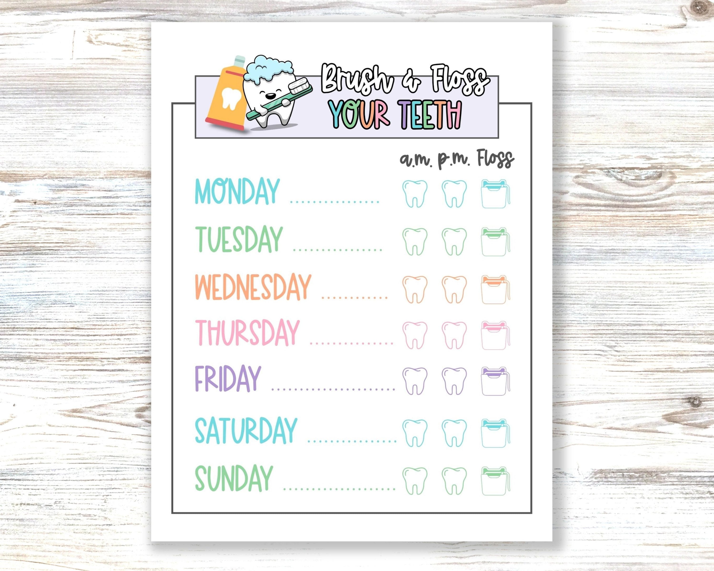 Tooth Brushing & Flossing Sticker Chart, Weekly Reward Chart for Kids ...