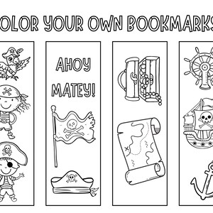 Pirate Bookmark Set, Out to Sea Coloring Page, DIY Birthday Party Favor ...