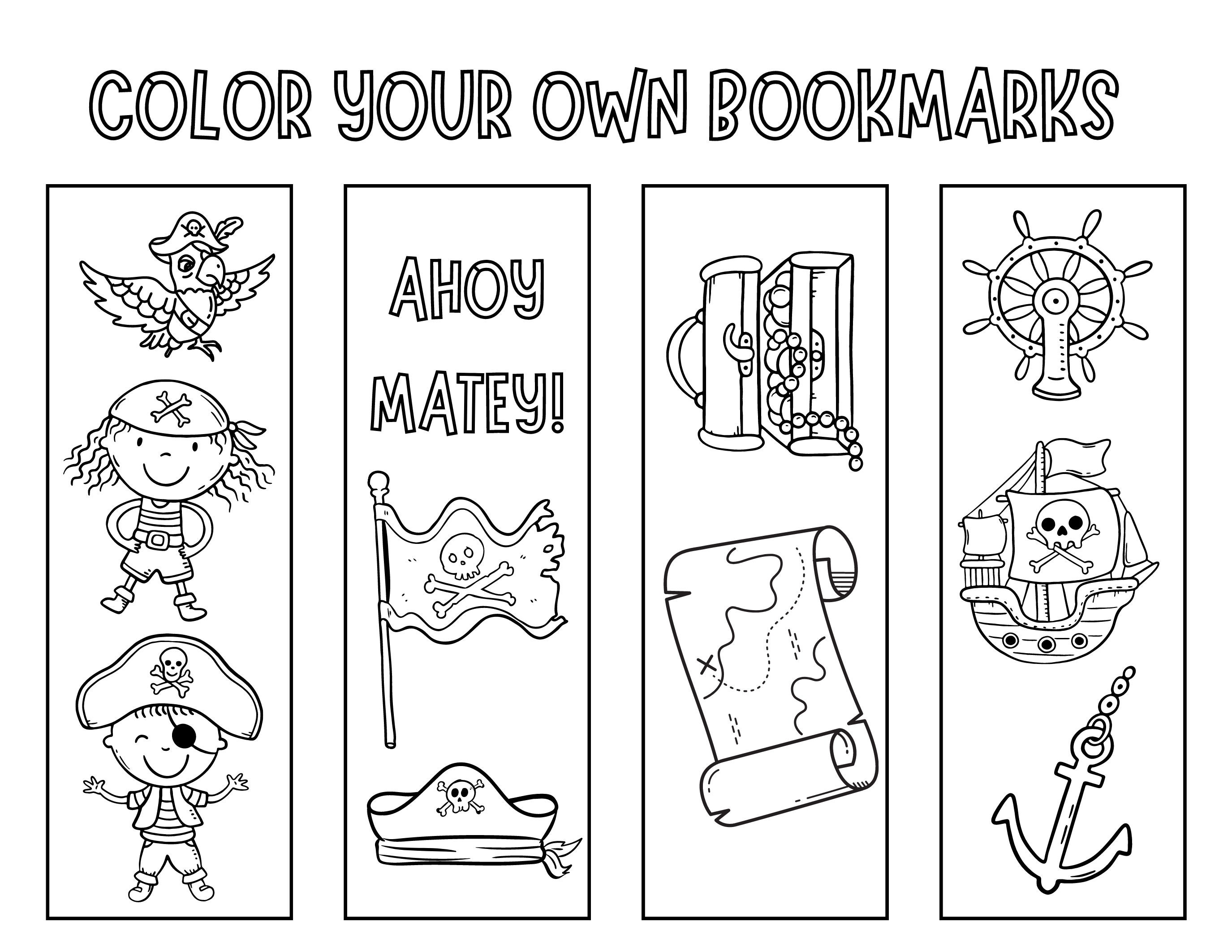Pirate Bookmark Set, Out to Sea Coloring Page, DIY Birthday Party Favor ...