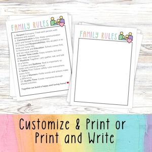 Editable House Rules Chart for Kid and Families Household Rules Chart ...