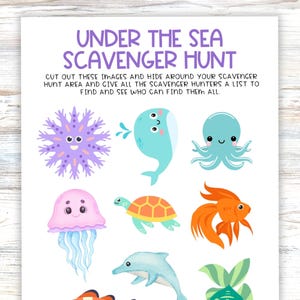 Ocean Animal Scavenger Hunt, Under the Sea Birthday Party Activity ...