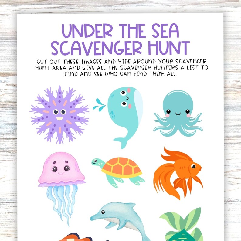 Ocean Animal Scavenger Hunt, Under the Sea Birthday Party Activity ...