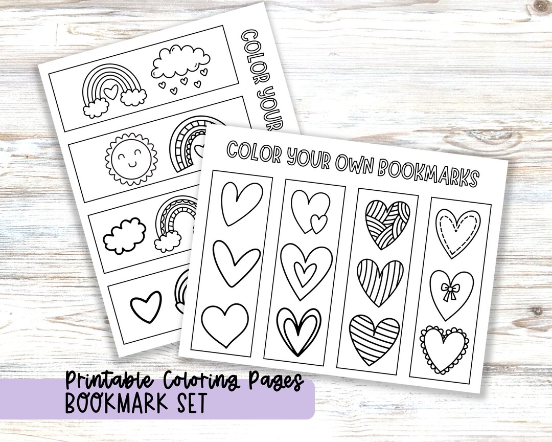 Hearts & Rainbows Bookmark Set, DIY Bookmark Activity, Coloring Page ...