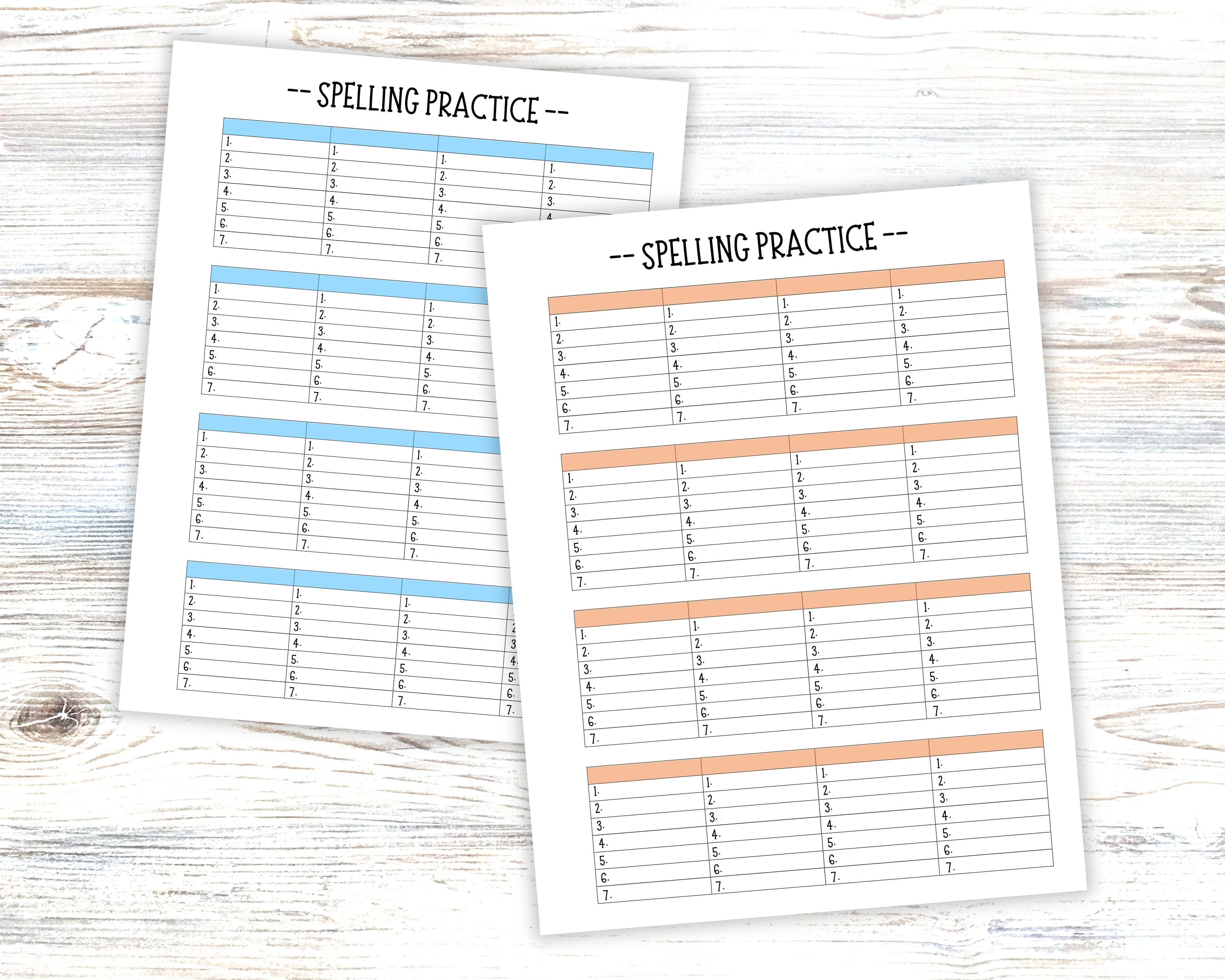 Spelling Practice Worksheet for Homework at Home Practice Spelling List ...