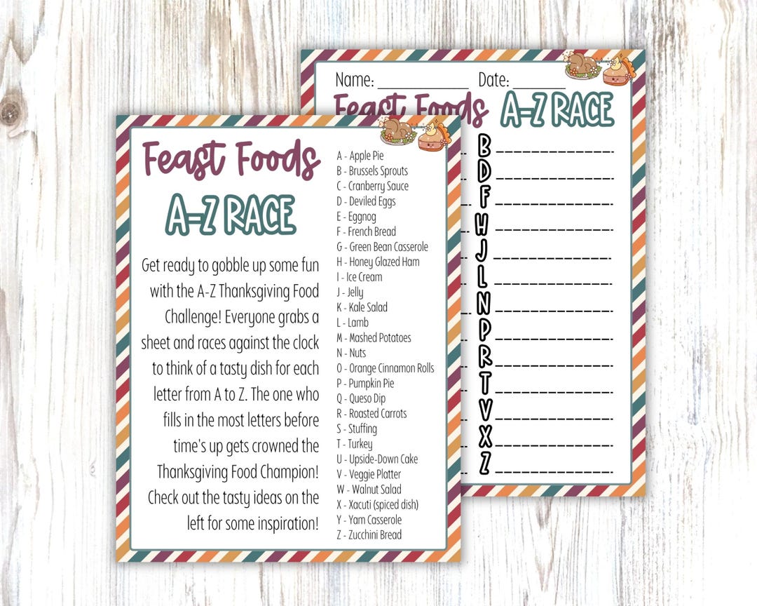 Printable Party Games, A-Z Race of Feast Foods, Fun Facts and Trivia ...