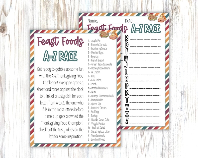 Printable Party Games, A-Z Race of Feast Foods, Fun Facts and Trivia ...