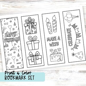 COLORING BOOKMARK SET, Happy Birthday Theme Printable Activity, Kids ...
