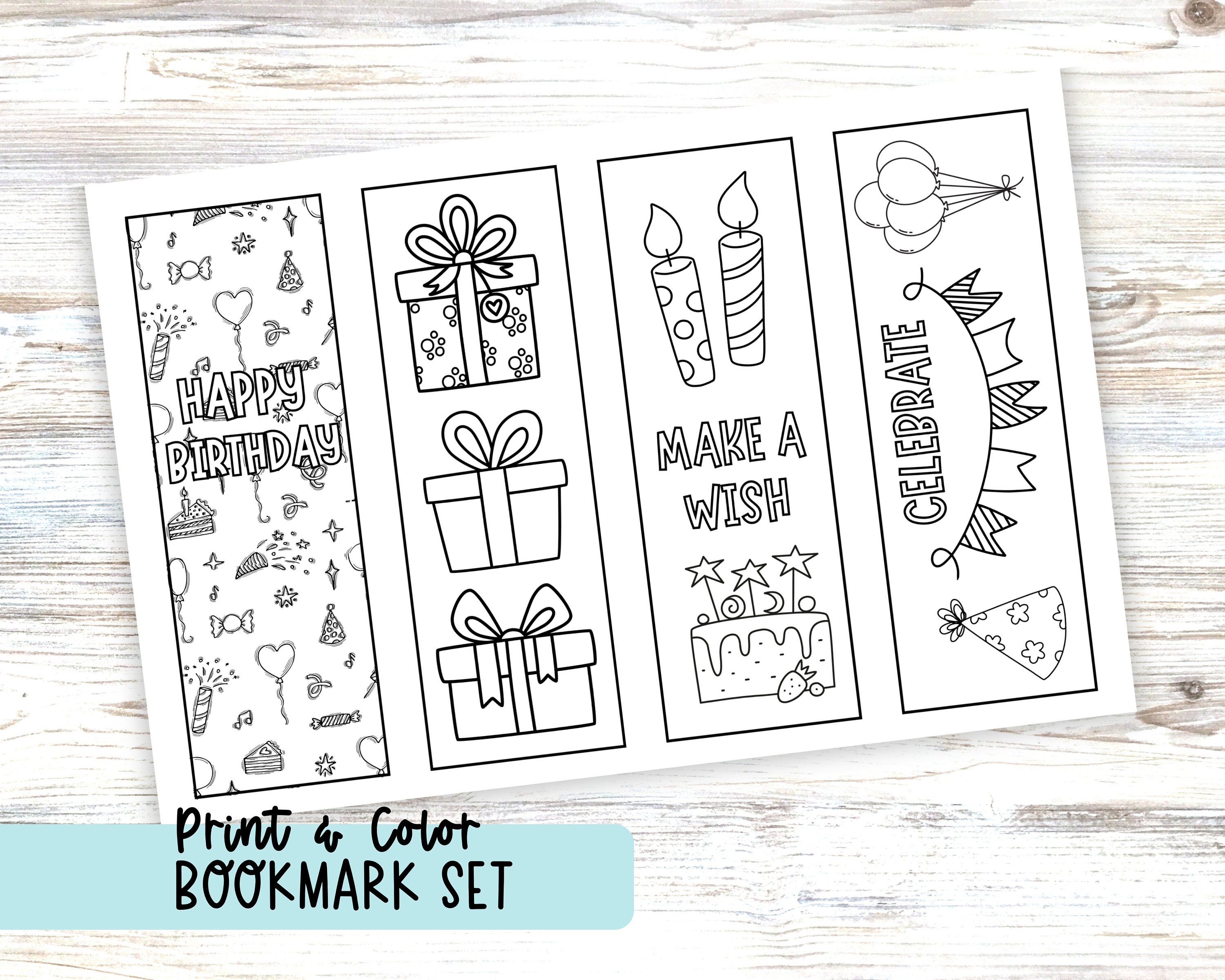 COLORING BOOKMARK SET, Happy Birthday Theme Printable Activity, Kids ...