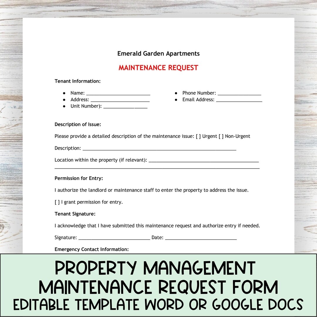Maintenance Template Bundle for Property Management, Editable Request ...