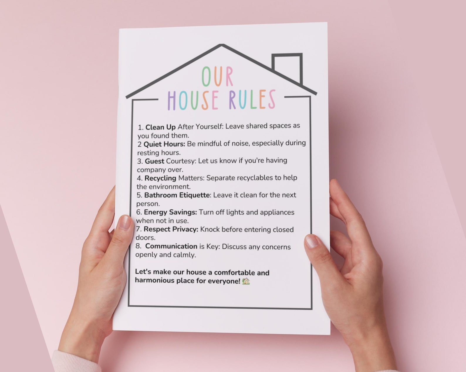 Editable House Rules Chart for Kids and Families, Household Rules Chart ...