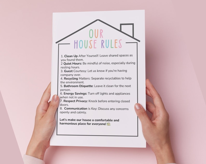 Editable House Rules Chart for Kids and Families, Household Rules Chart ...