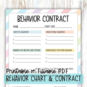 Behavior Contract Printable Actions and Consequences Agreement Form ...