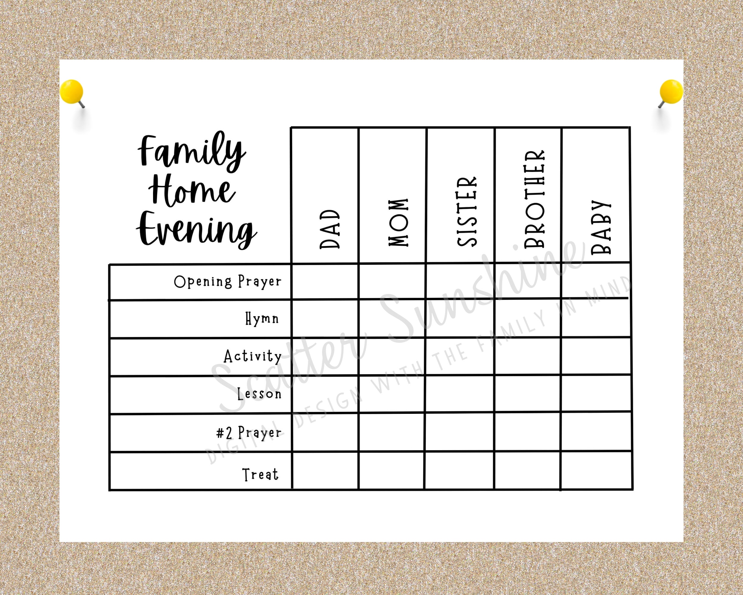 Printable Family Home Evening Chart Editable FHE Chart Assignments for ...