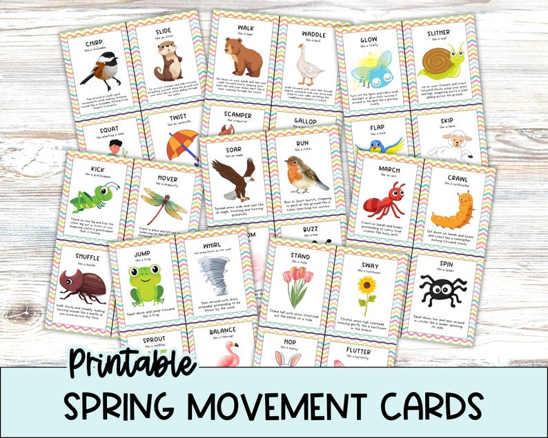Movement Cards for Kids, Printable Animal & Seasonal Themed Guided ...
