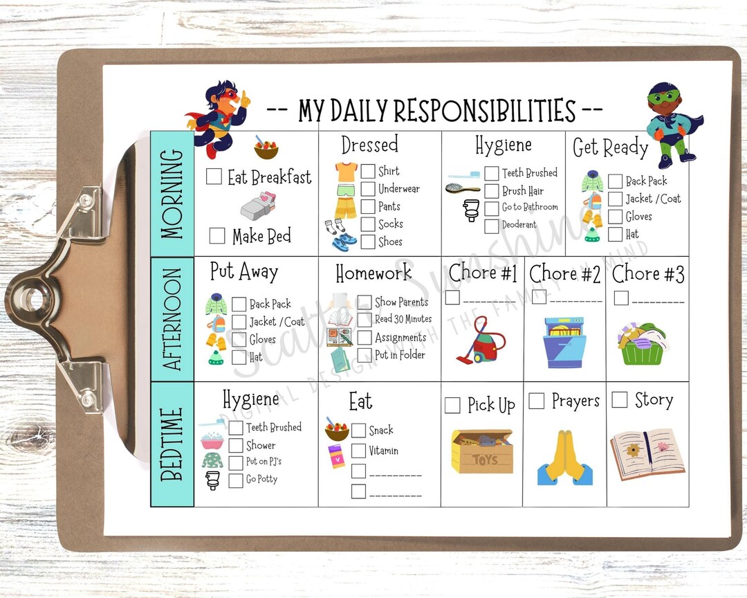 Customizable Daily Responsibility Chart With Pictures After - Etsy