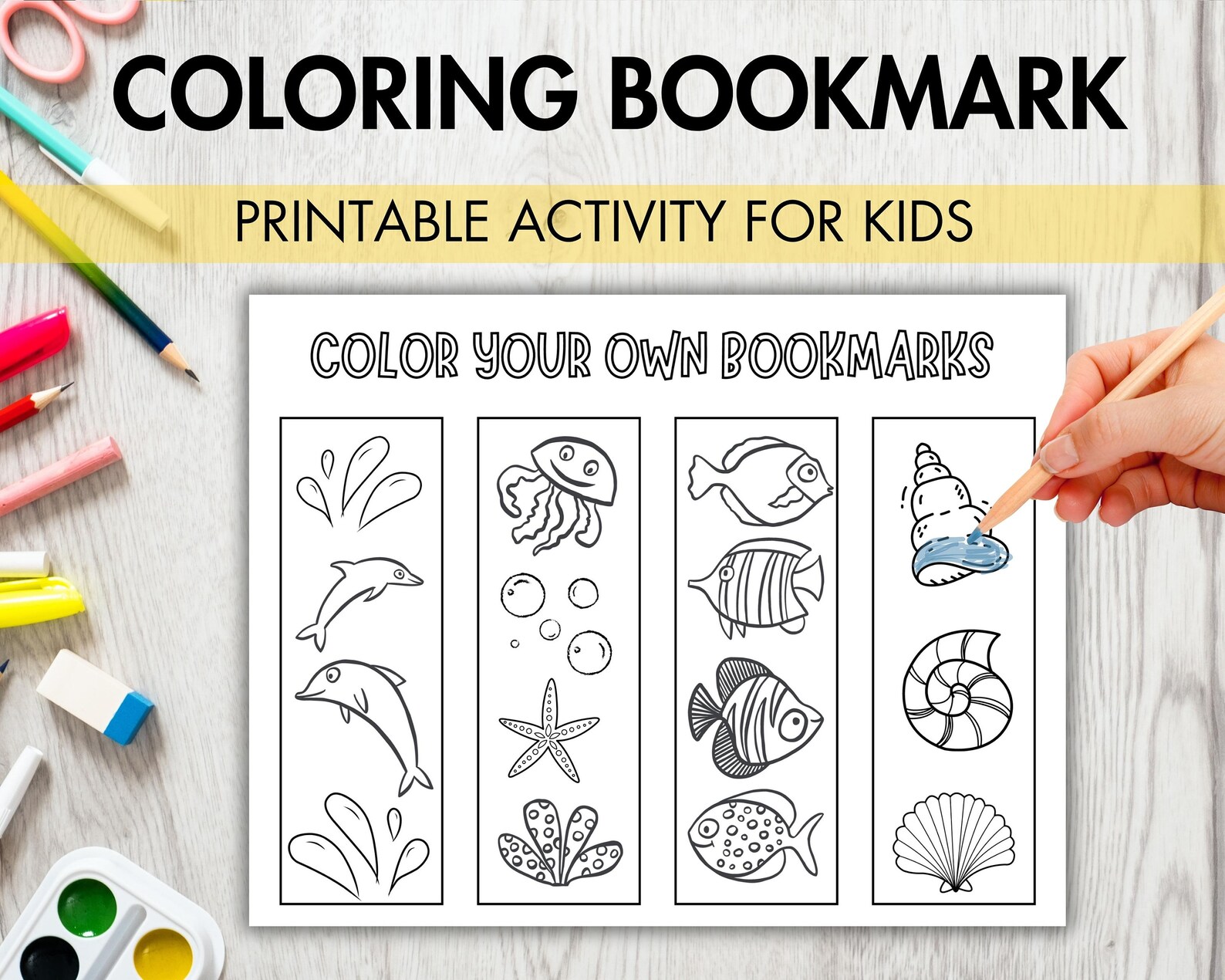 Ocean Bookmark Set Printable, Under the Sea Creatures Coloring Page ...