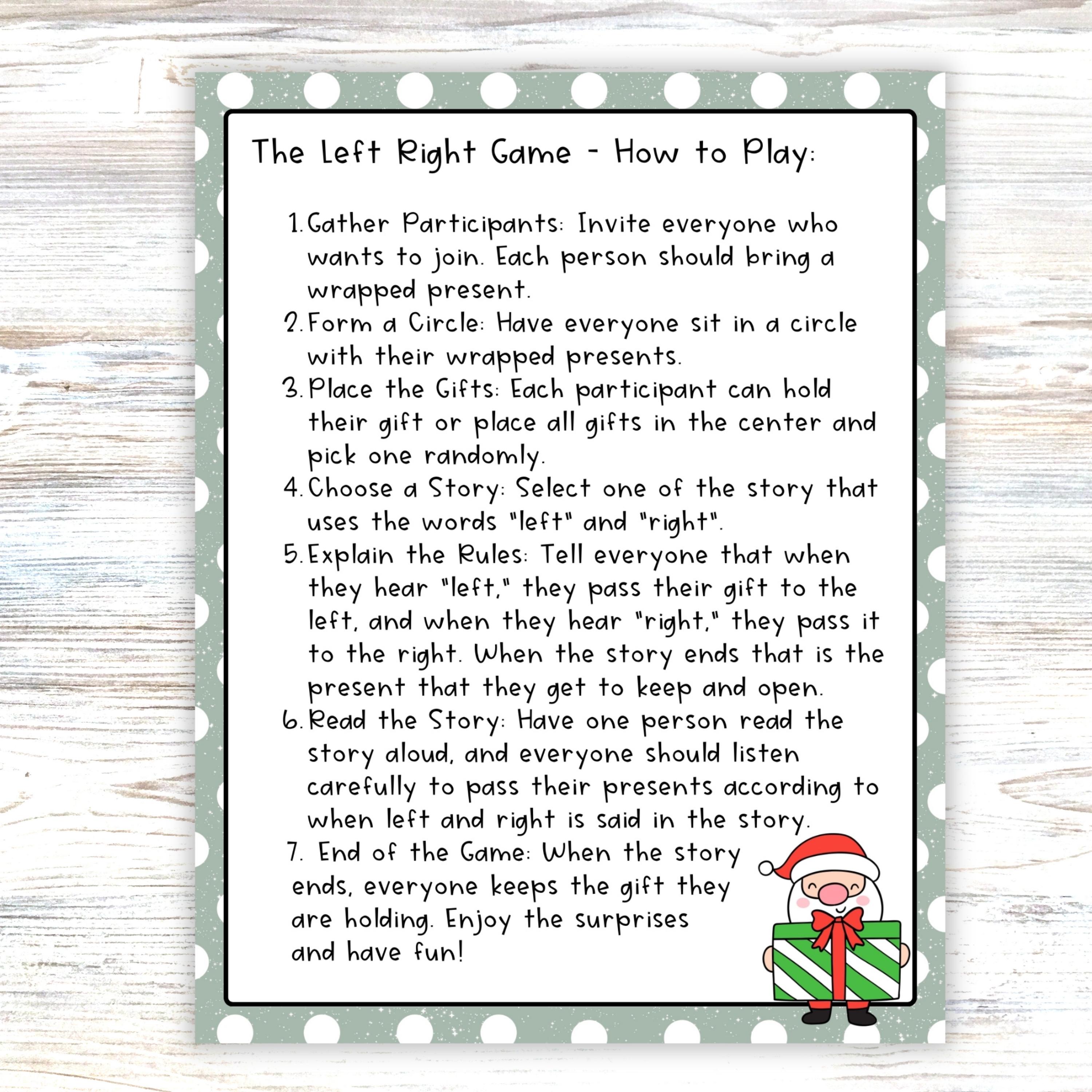Christmas Left Right Game, Funny Elf, North Pole Santa Gift Exchange ...